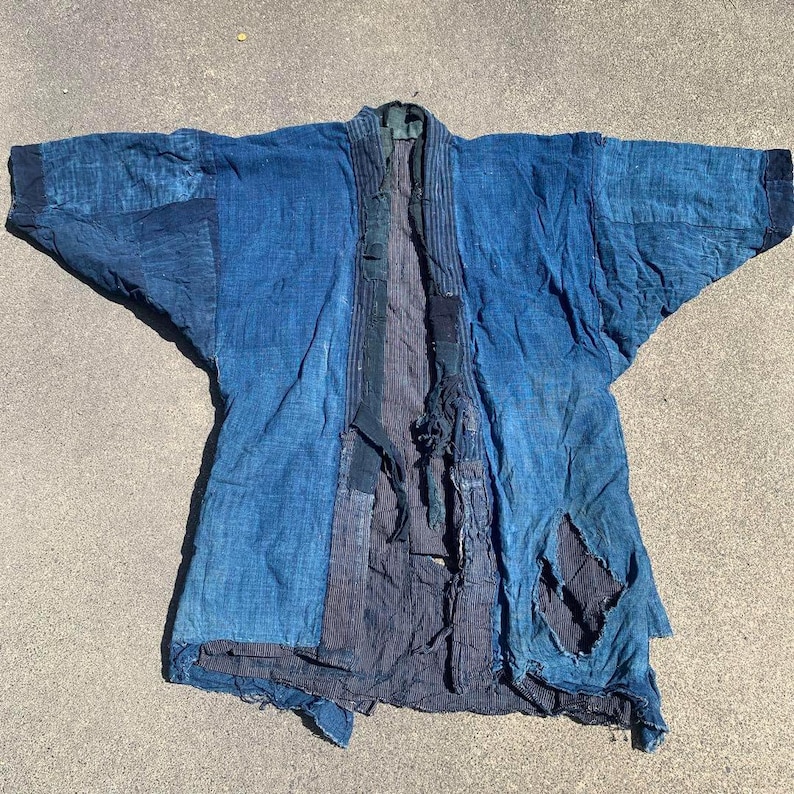 Vintage Japanese Boro Indigo Work Jacket – Hand-stitched Patched Noragi ...