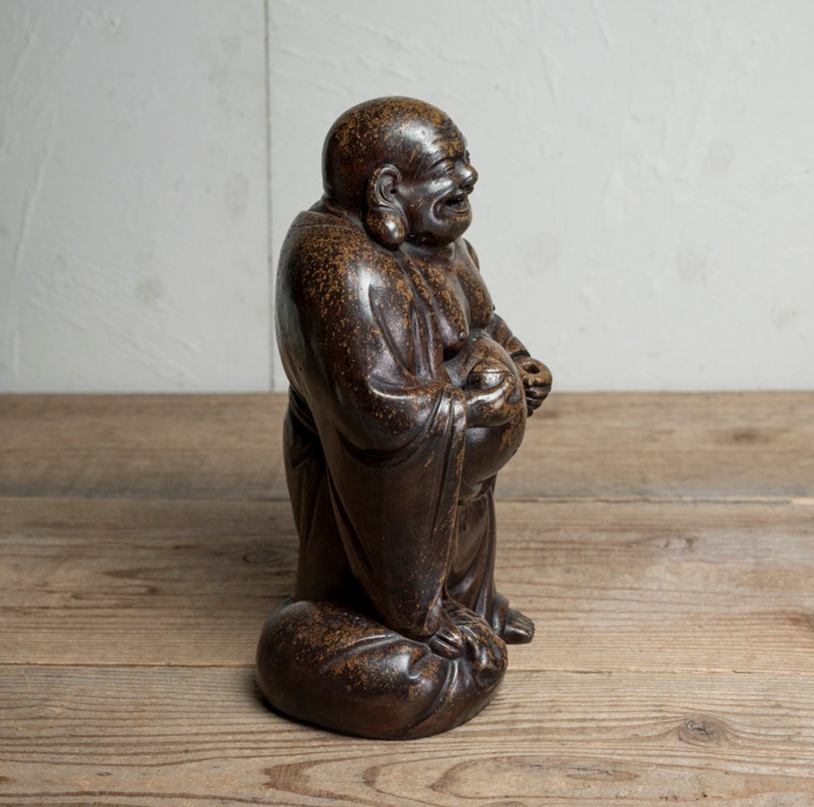 Antique Bizen Ware Hotei Statue - Meiji Period 19th Century Japanese ...