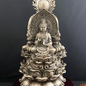 Vintage Bronze Three-faced Buddha Statue With Stand – 36.5cm, 2.9kg ...