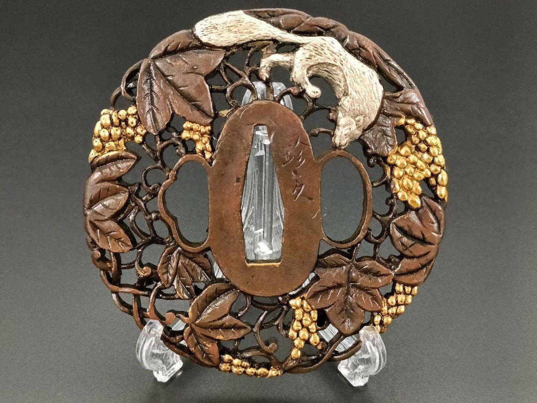 Bronze Japanese Katana Tsuba, Squirrel Motif Design, Traditional ...