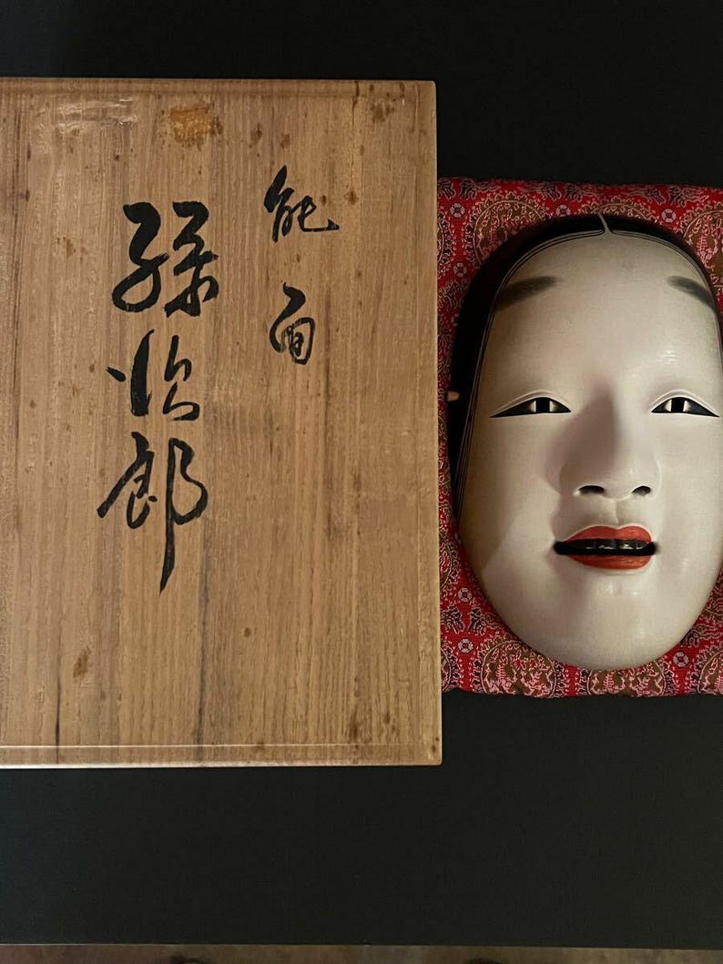Vintage Noh Mask by Tanaka Suigetsu, Hand-carved & Painted, Traditional ...