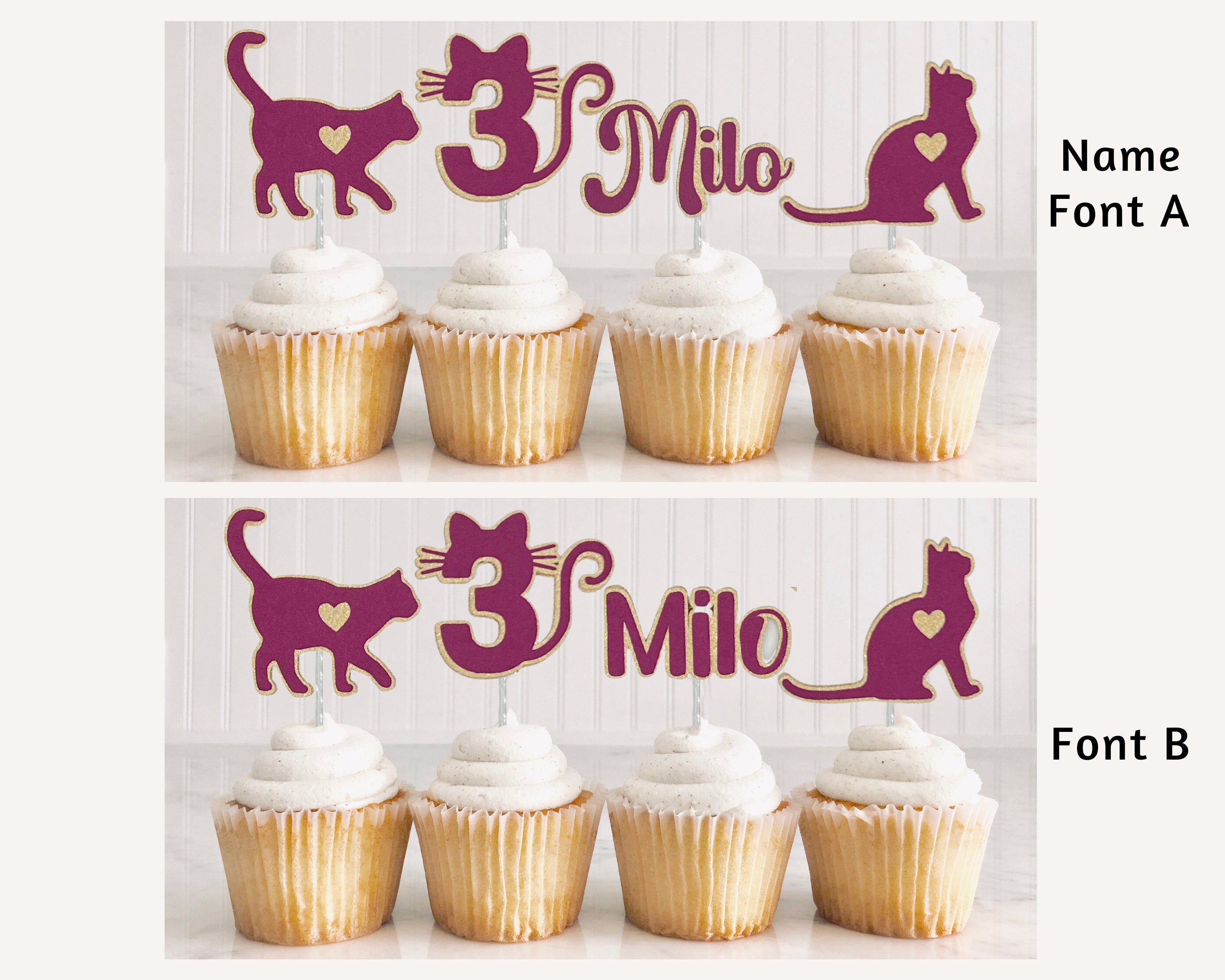 Adorable Cat Shaped Cupcake Toppers, Cupcake Wrappers, and Matching ...