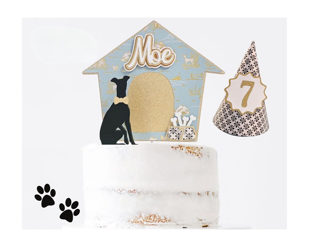 Toile Dog Birthday, Custom Cake Topper, Party Hat, Puppy Party ...