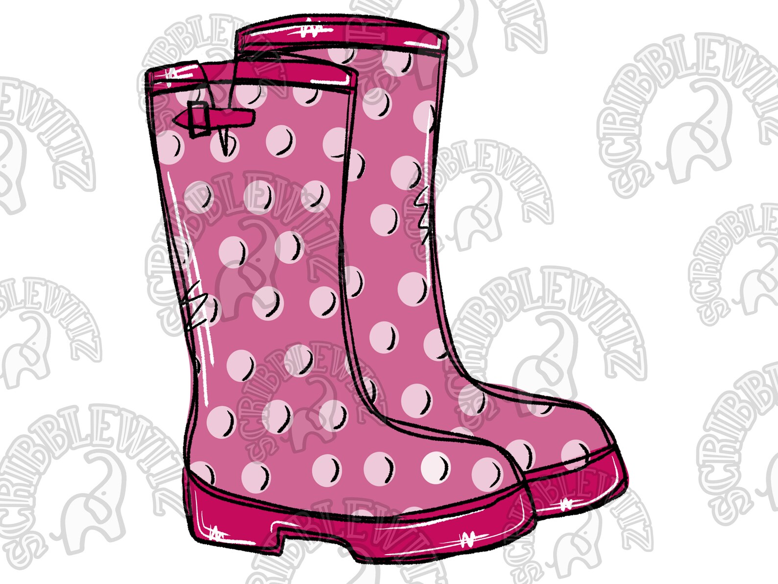 Pink Polka Dot Rainboots Sublimation PNG Design Hand Drawn Spring Boots ...