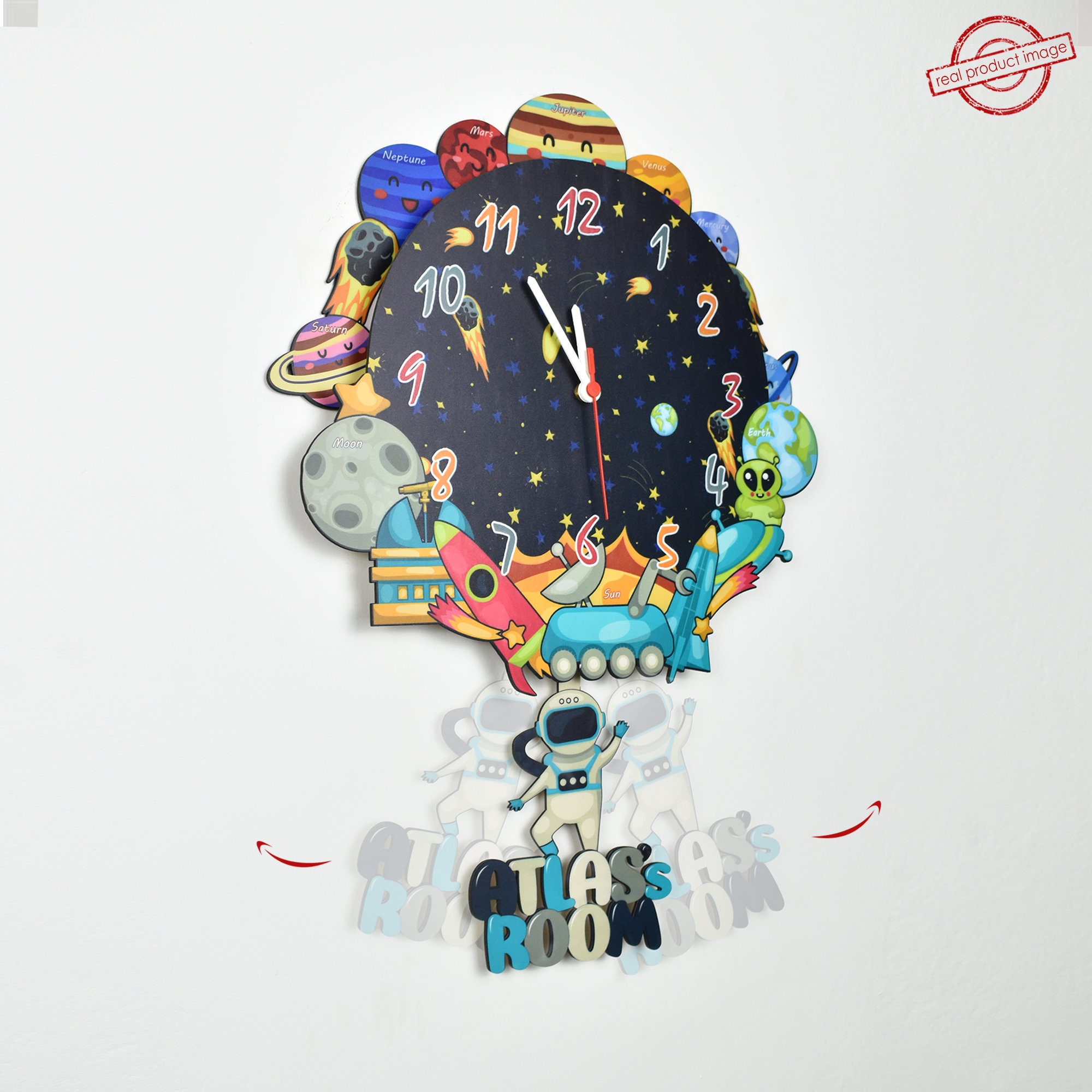 Printed Child Clock, Child Room Wall Clock, Kid Wall Clock, Pendulum ...