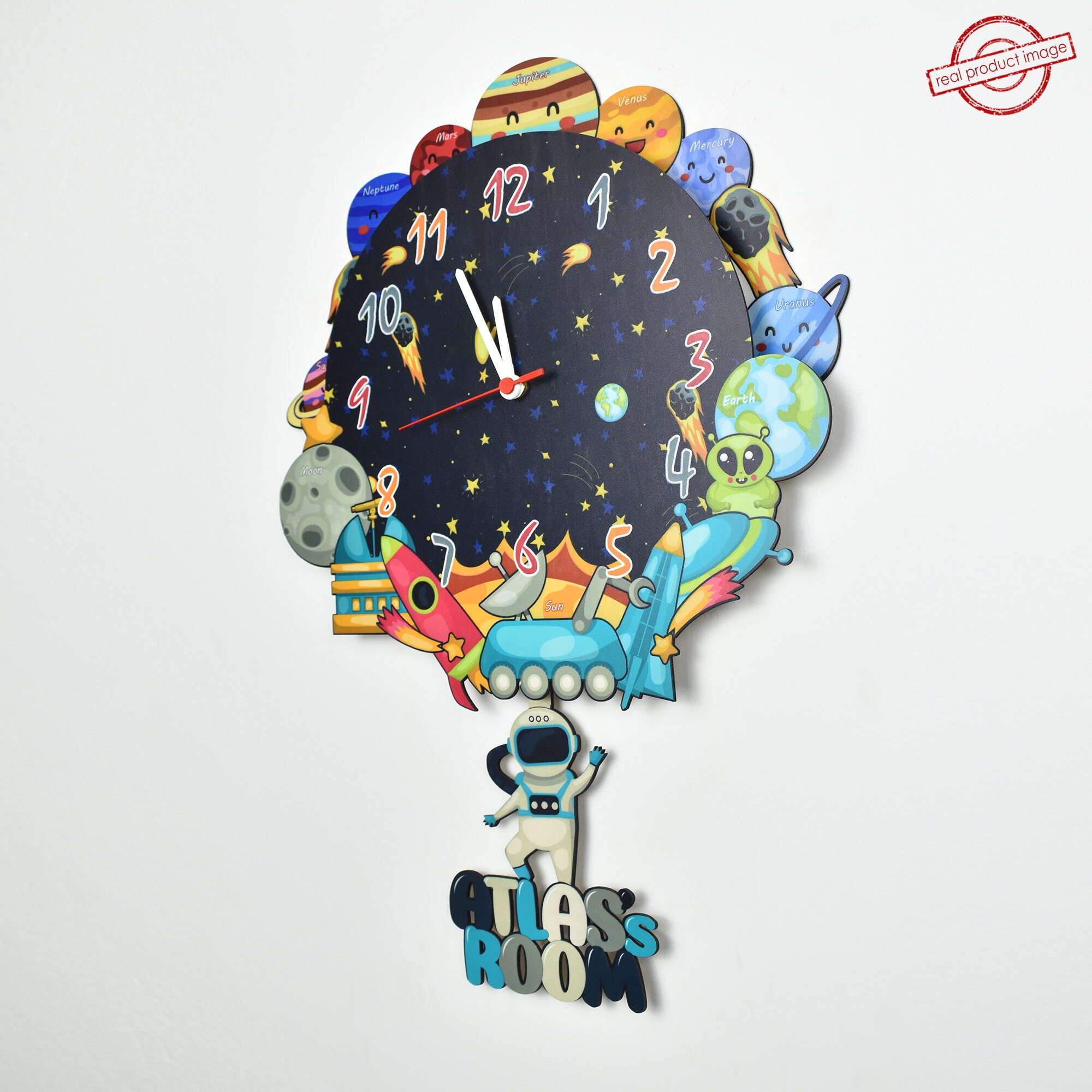 Printed Child Clock, Child Room Wall Clock, Kid Wall Clock, Pendulum ...