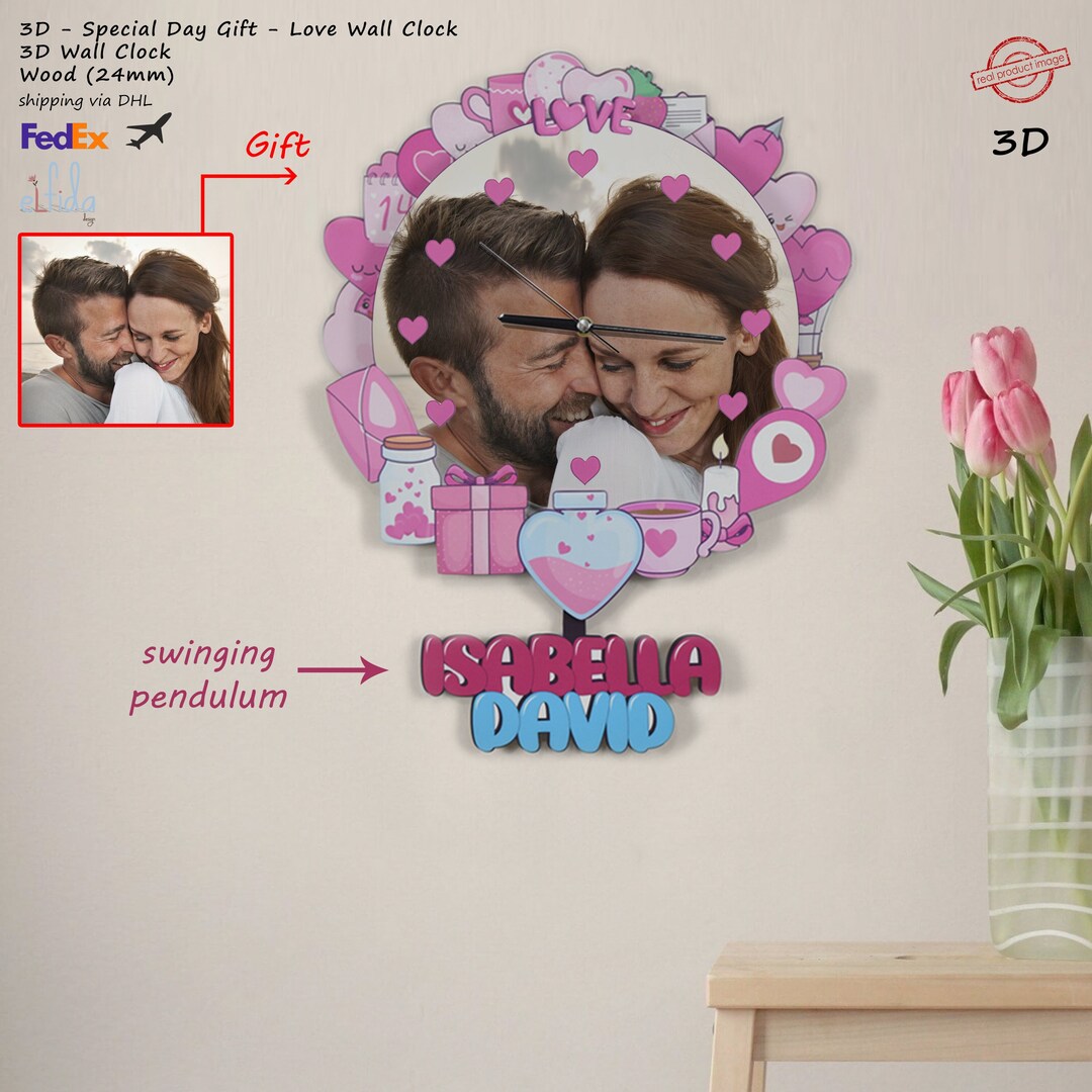 Personalized Clock, Love Wall Clock, Pendulum Dear Wall Clock, Love ...