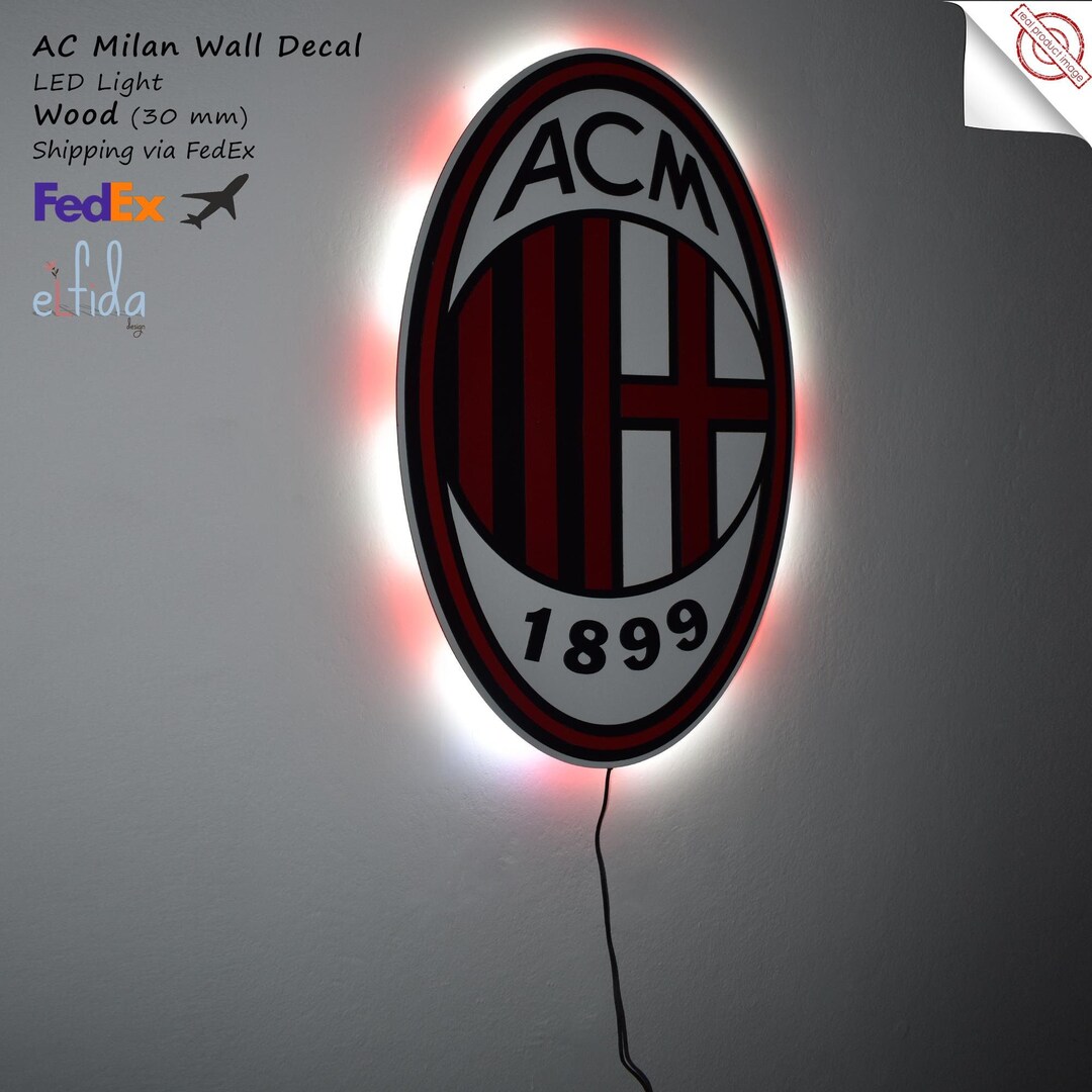 3D AC Milan Team Logo. Led Light, Wall Art AC Milan. for Wall AC Milan ...