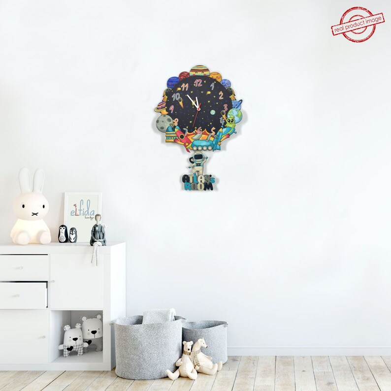 Printed Child Clock, Child Room Wall Clock, Kid Wall Clock, Pendulum ...