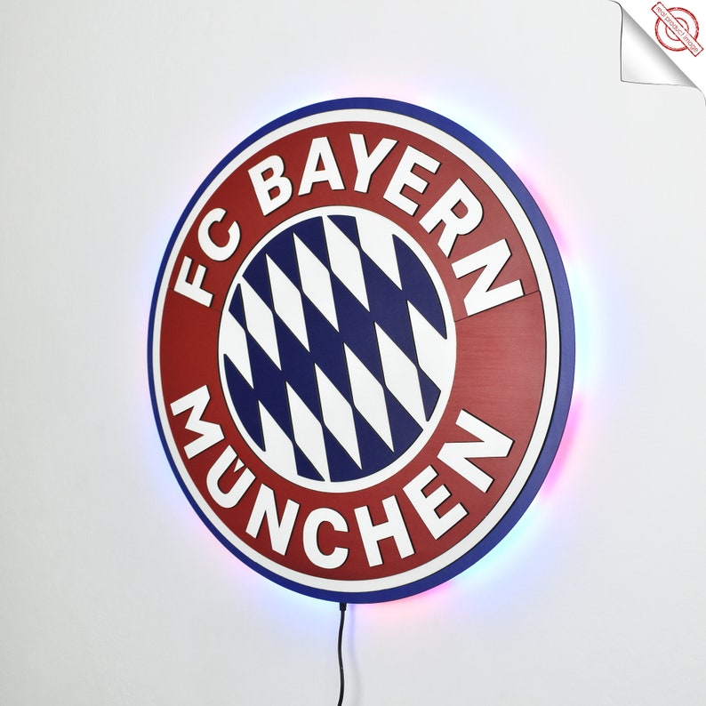 3D FC Bayern Munich LED Light Wooden Logo, Wooden Soccer Decor ...