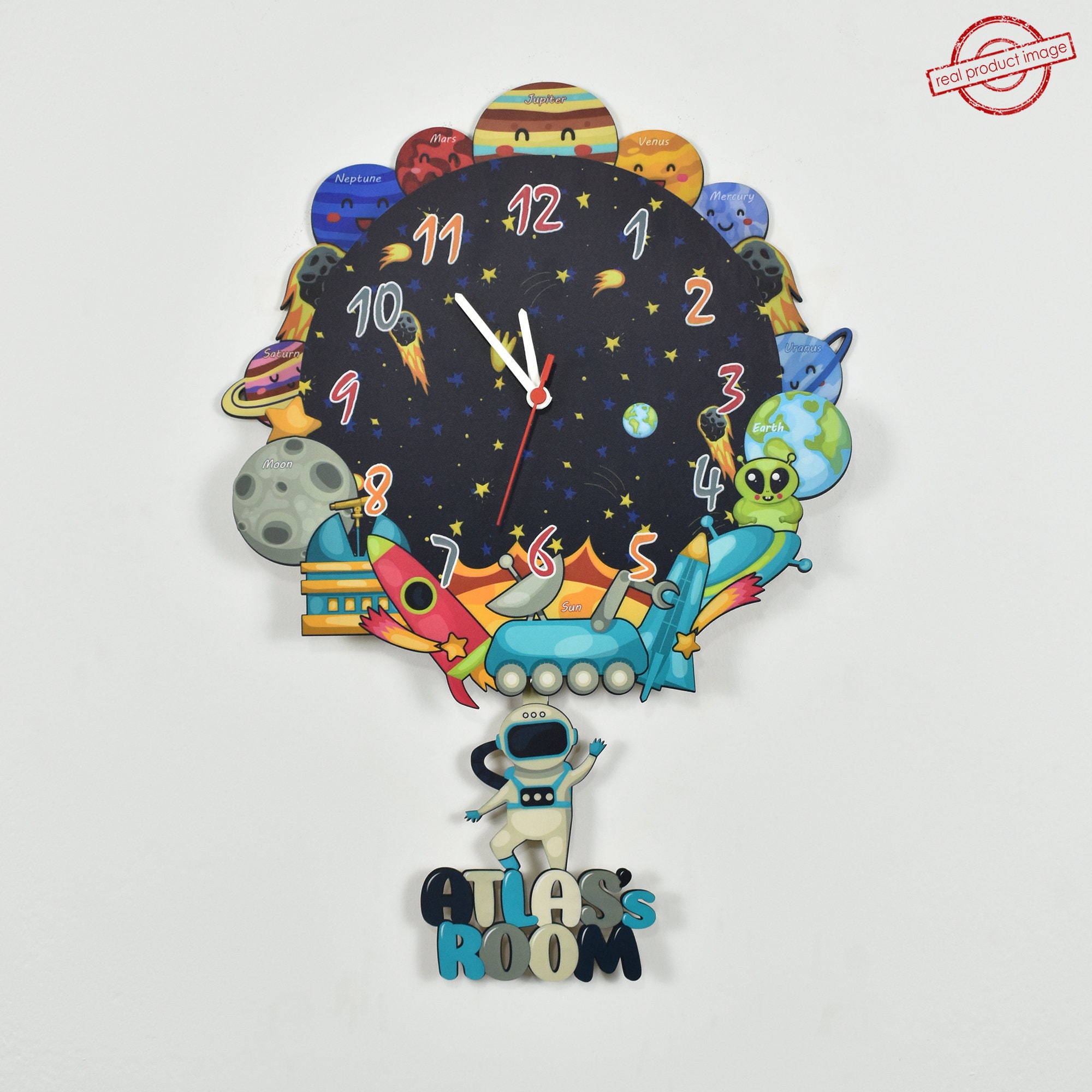 Printed Child Clock, Child Room Wall Clock, Kid Wall Clock, Pendulum ...