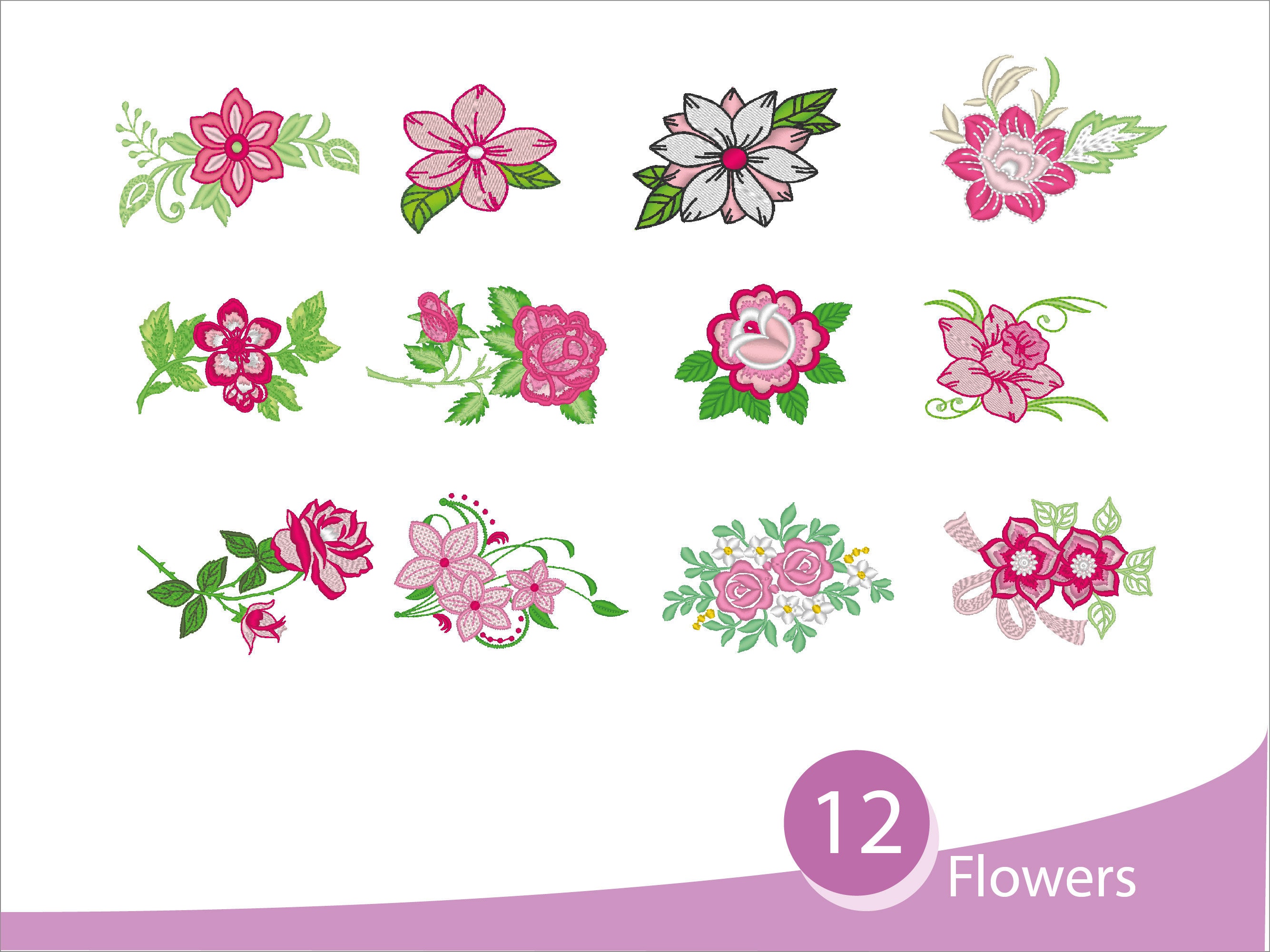 12 Flowers Machine Embroidery Designs Flowers Bundle Pattern - Etsy