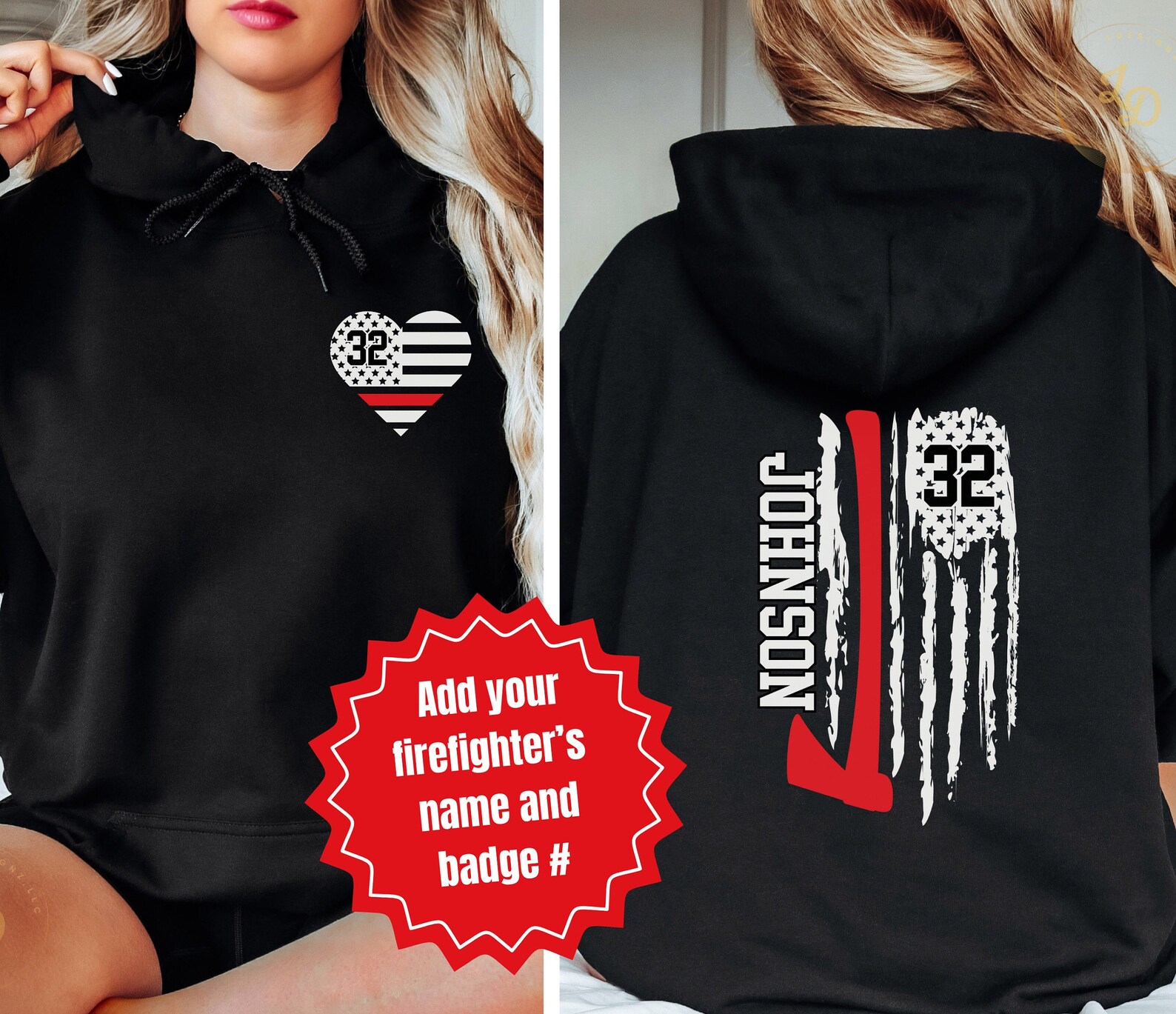 Thin Red Line Hoodie, Custom Firefighter Hoodie, Firefighter Sweatshirt ...