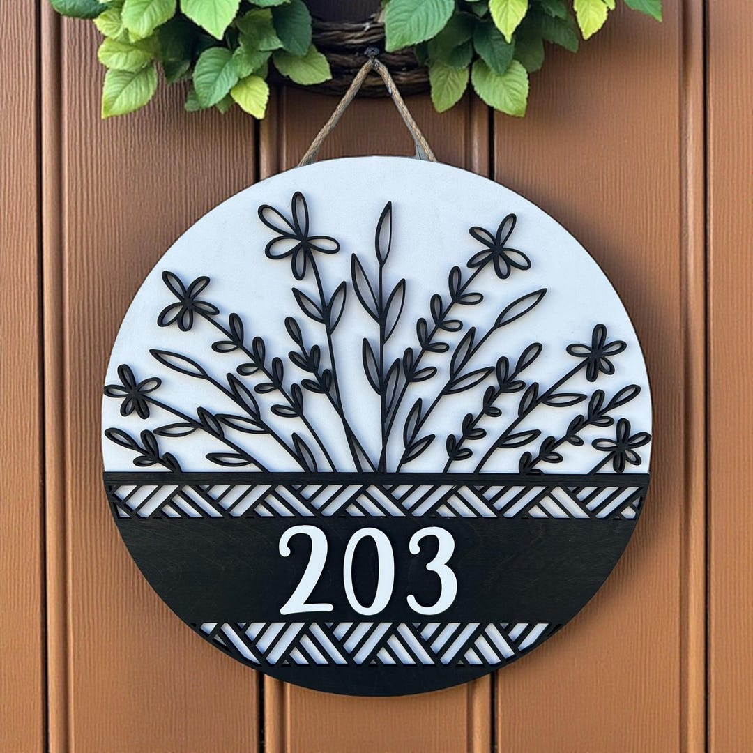 House Number Front Door Sign|wild Flower Door Sign|wildflower Door ...