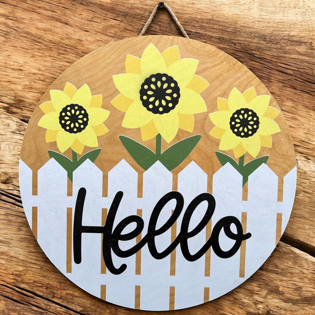 Sunflower Door Hanger|sunflower Door Sign|hello Sunshine Door Hanger ...