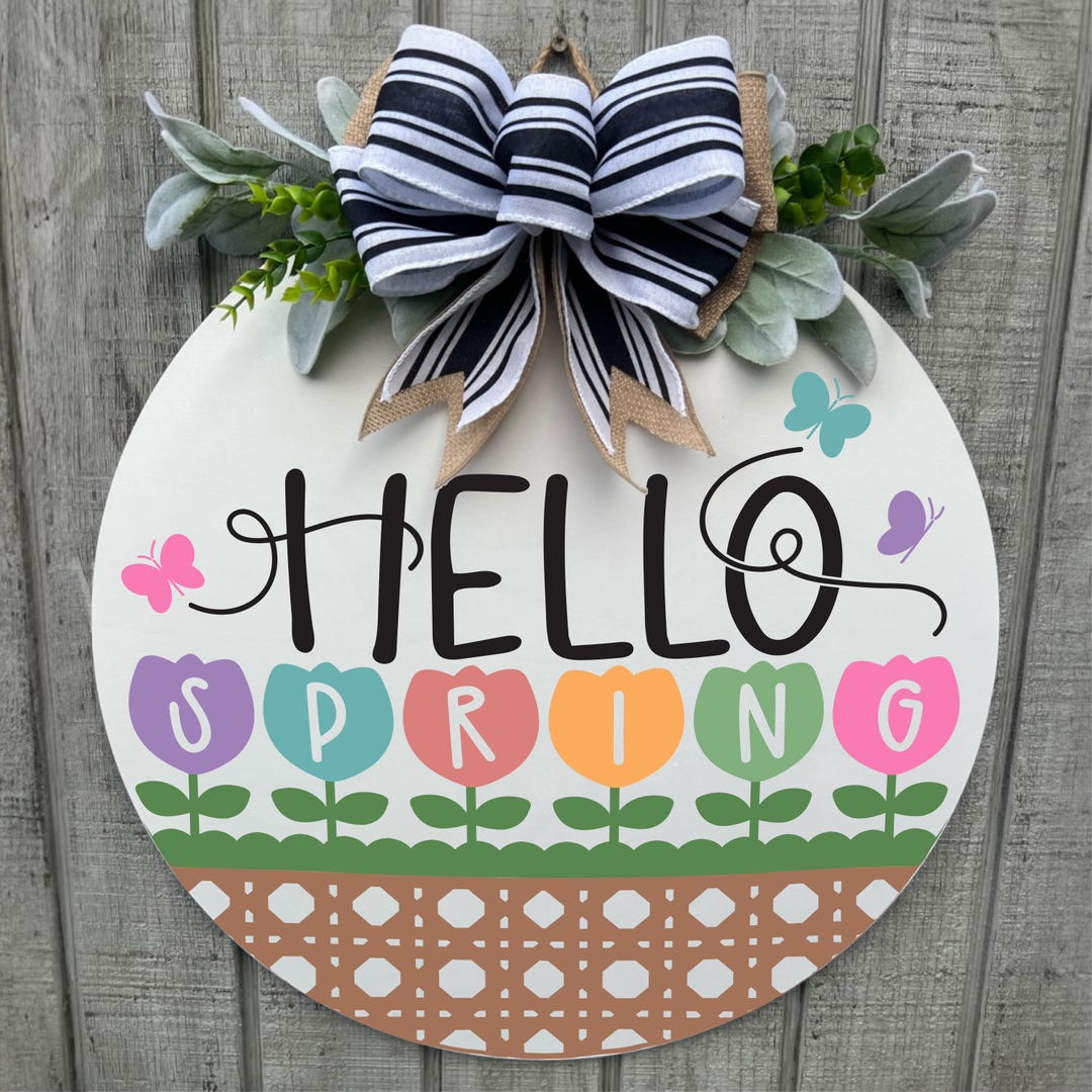 Spring Front Door Sign|hello Spring Door Hanger|spring Door Hanger ...