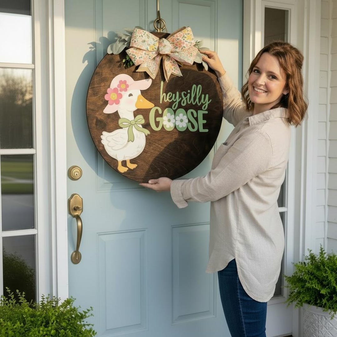 Hey Silly Goose Door Sign, Spring Goose Wreath, Farmhouse Front Door ...