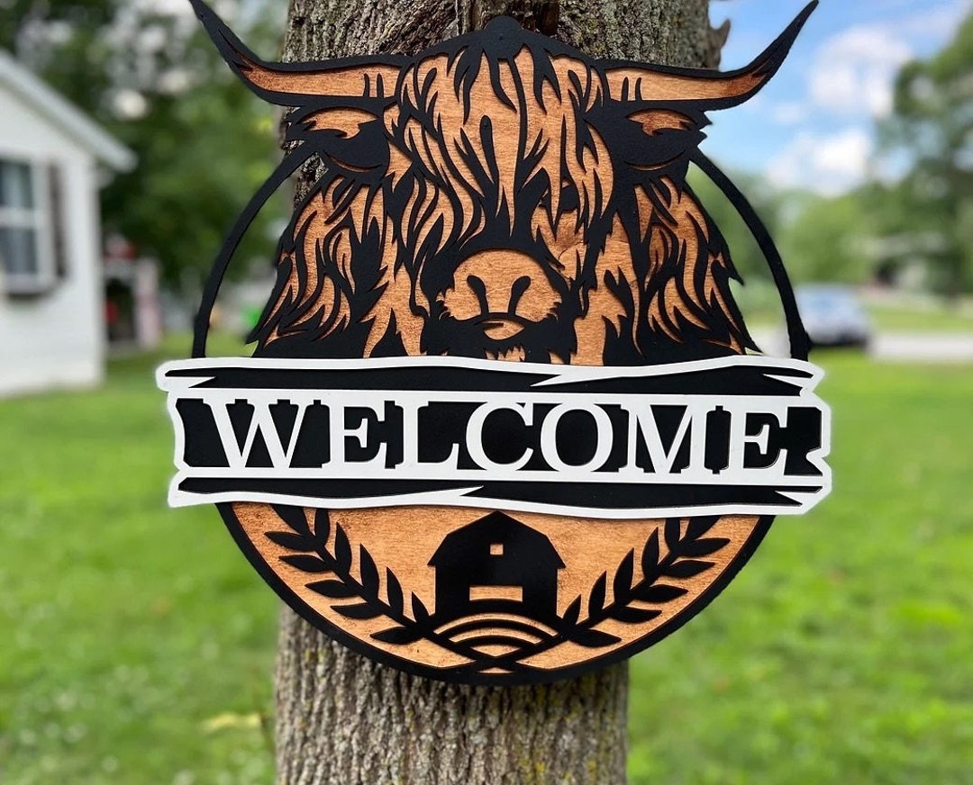Highland Cow Door Sign|cow Welcome Sign|cow Door Sign|farmhouse Welcome ...