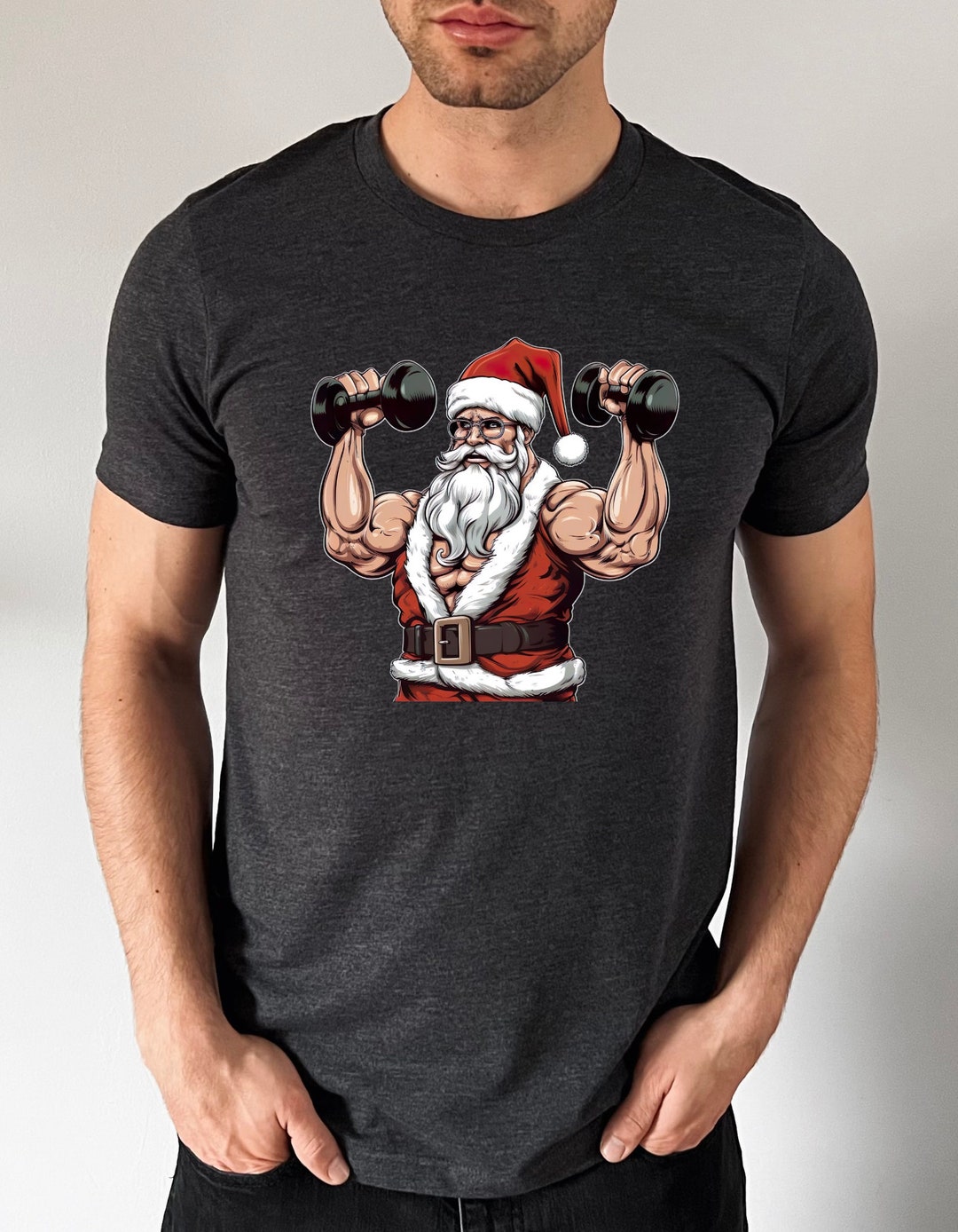 Christmas Workout Shirt, Bodybuilder Santa, Funny Santa Shirt, Men ...