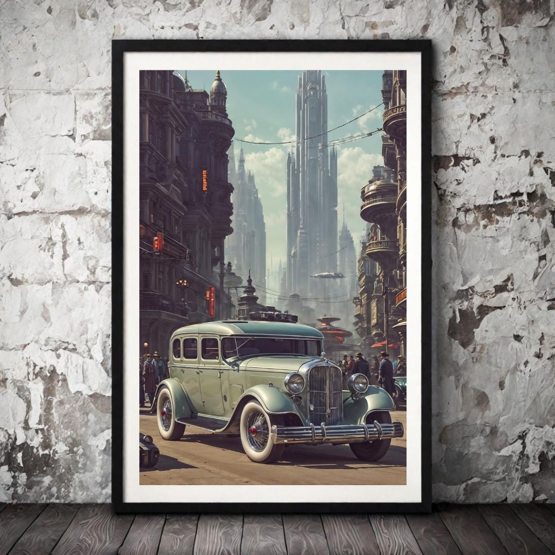 Dystopian Future | Classic Car | Art Deco Style | Retro Futurism ...