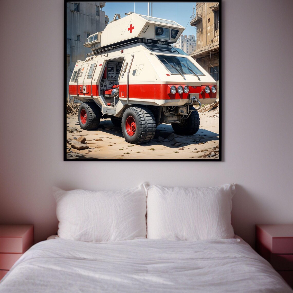Retro Futuristic Medical Vehicle Art Print | Sci Fi Ambulance Digital ...