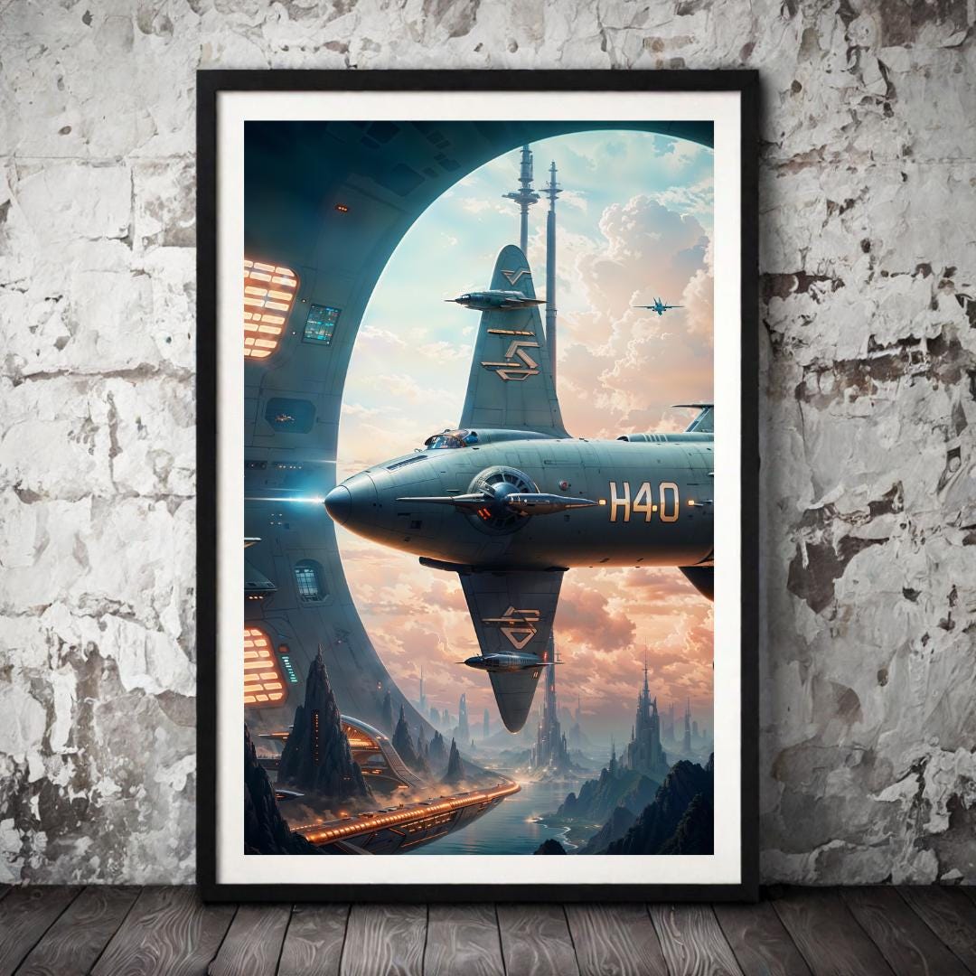 Retro-futuristic Aircraft Exploring an Interstellar City | Futuristic ...