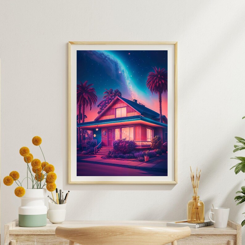 Synthwave House | Retrowave Style | 80s 90s Nostalgia | Colorful Poster ...