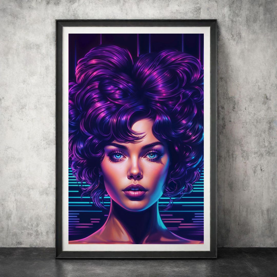 Retrowave Woman Portrait | Synthwave Wall Art | 80s 90s Nostalgia ...