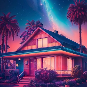 Synthwave House | Retrowave Style | 80s 90s Nostalgia | Colorful Poster ...