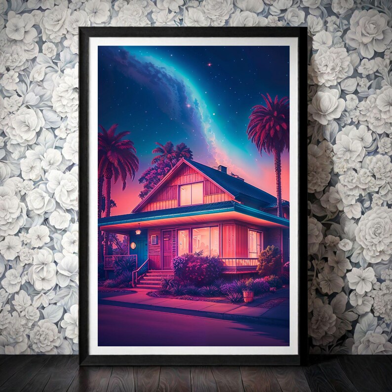 Synthwave House | Retrowave Style | 80s 90s Nostalgia | Colorful Poster ...