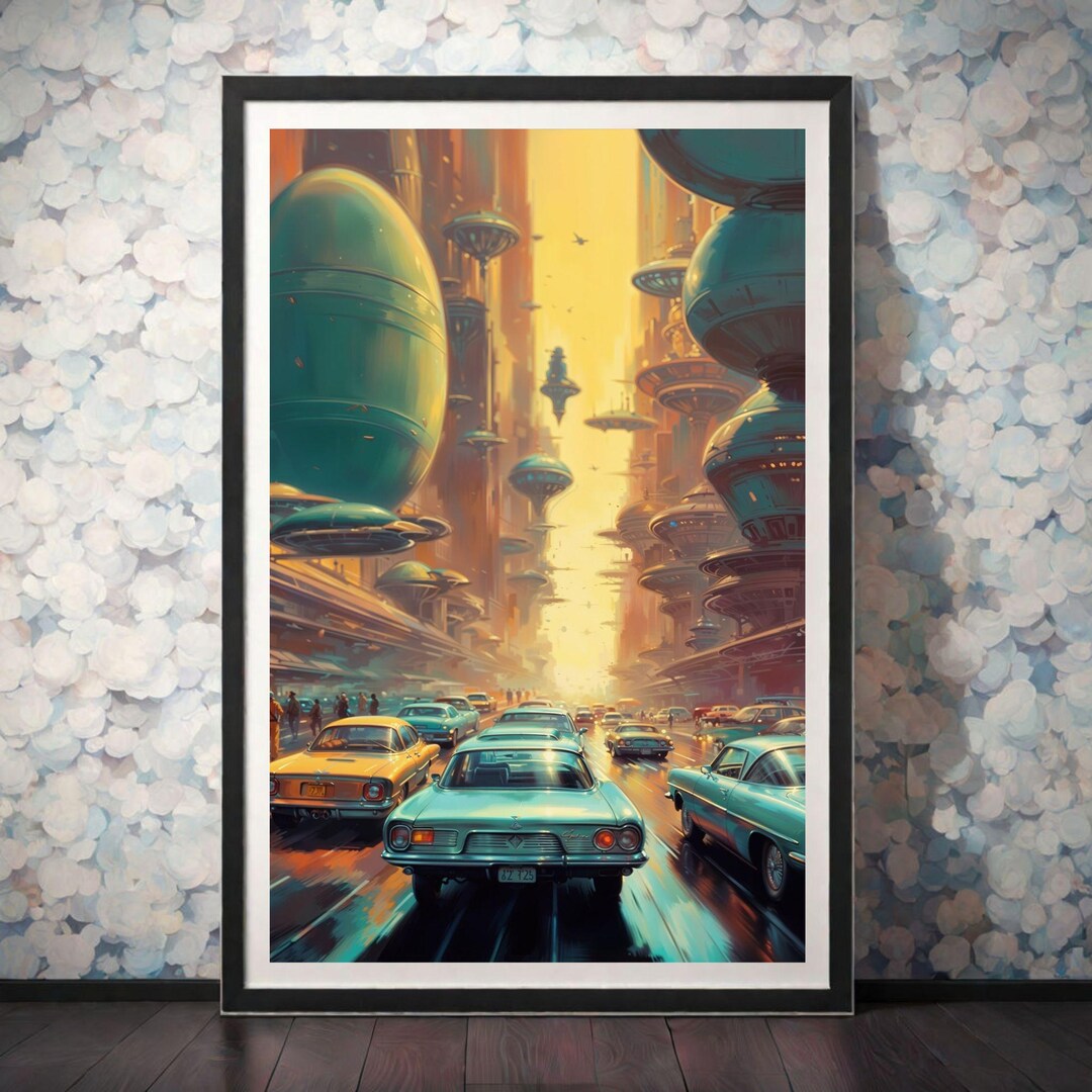 Retro-futuristic Cityscape | Classic Cars | Atompunk Style | Mid ...