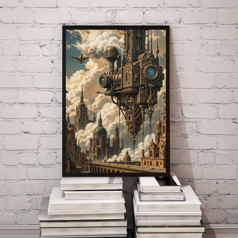Floating Steampunk City: Fantasy Architectural Art Print | Steampunk ...