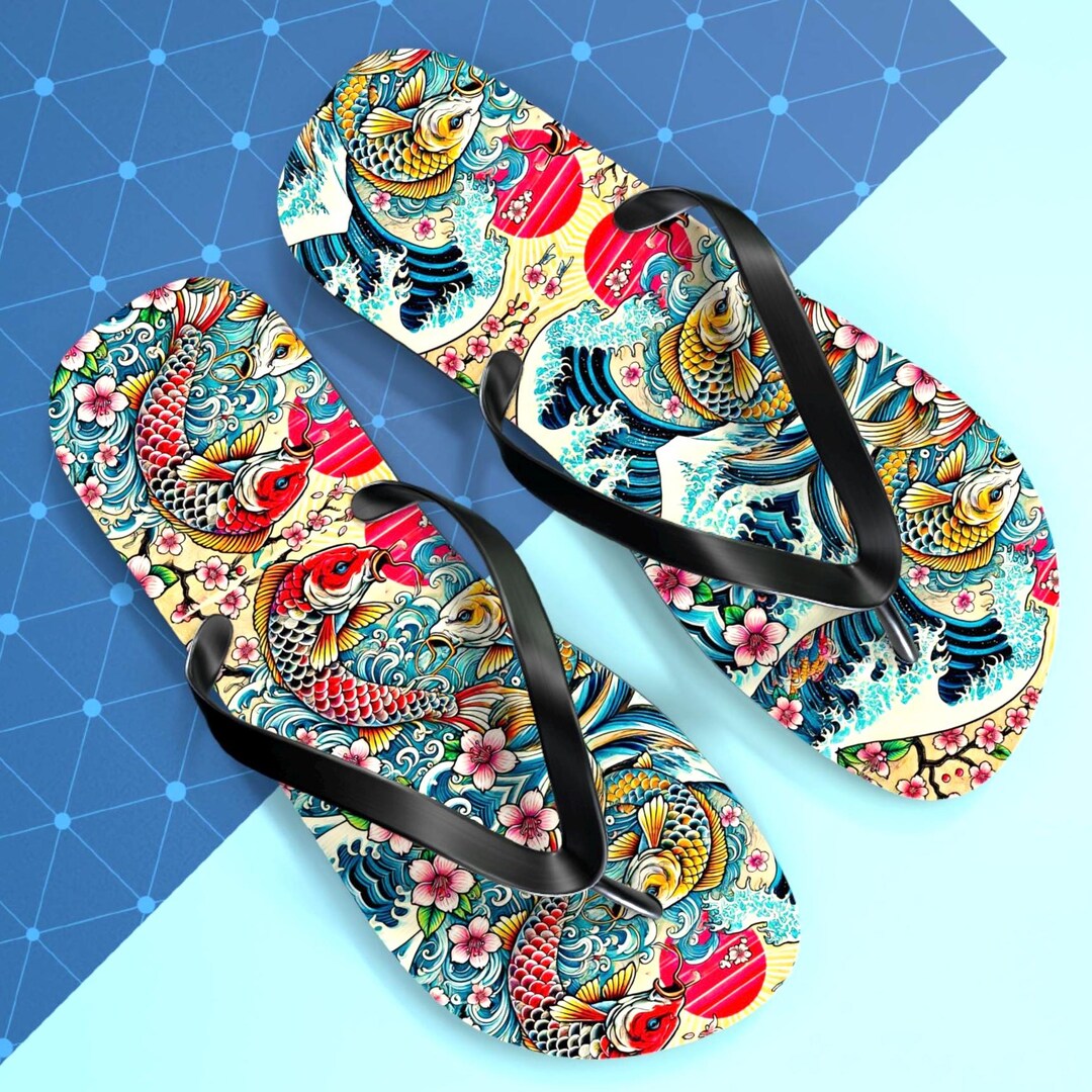 Yakuza Koi Flip Flops Custom Japanese Tattoo Art Sandals Personalized ...