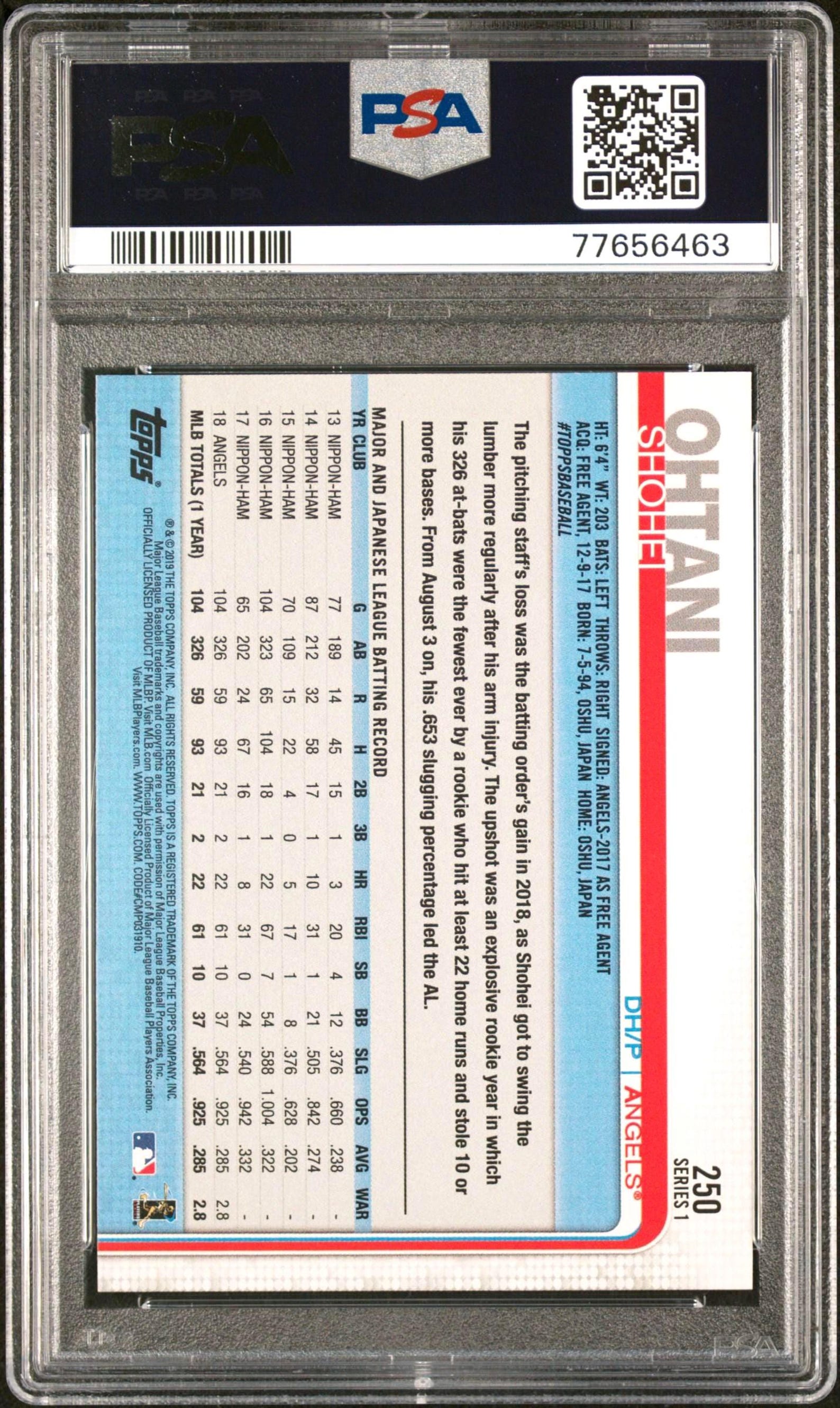 Shohei Ohtani - Graded Baseball Card - PSA 9 MINT - Los Angeles Angels - Baseball Cards ...