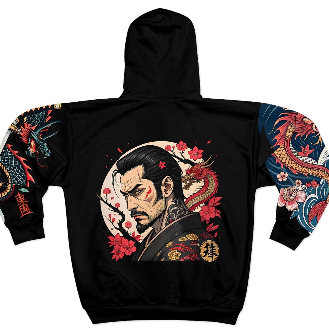 Yakuza Tattoo Zip Hoodie, Japanese Yakuza Sweatshirt, Black Zip-up ...