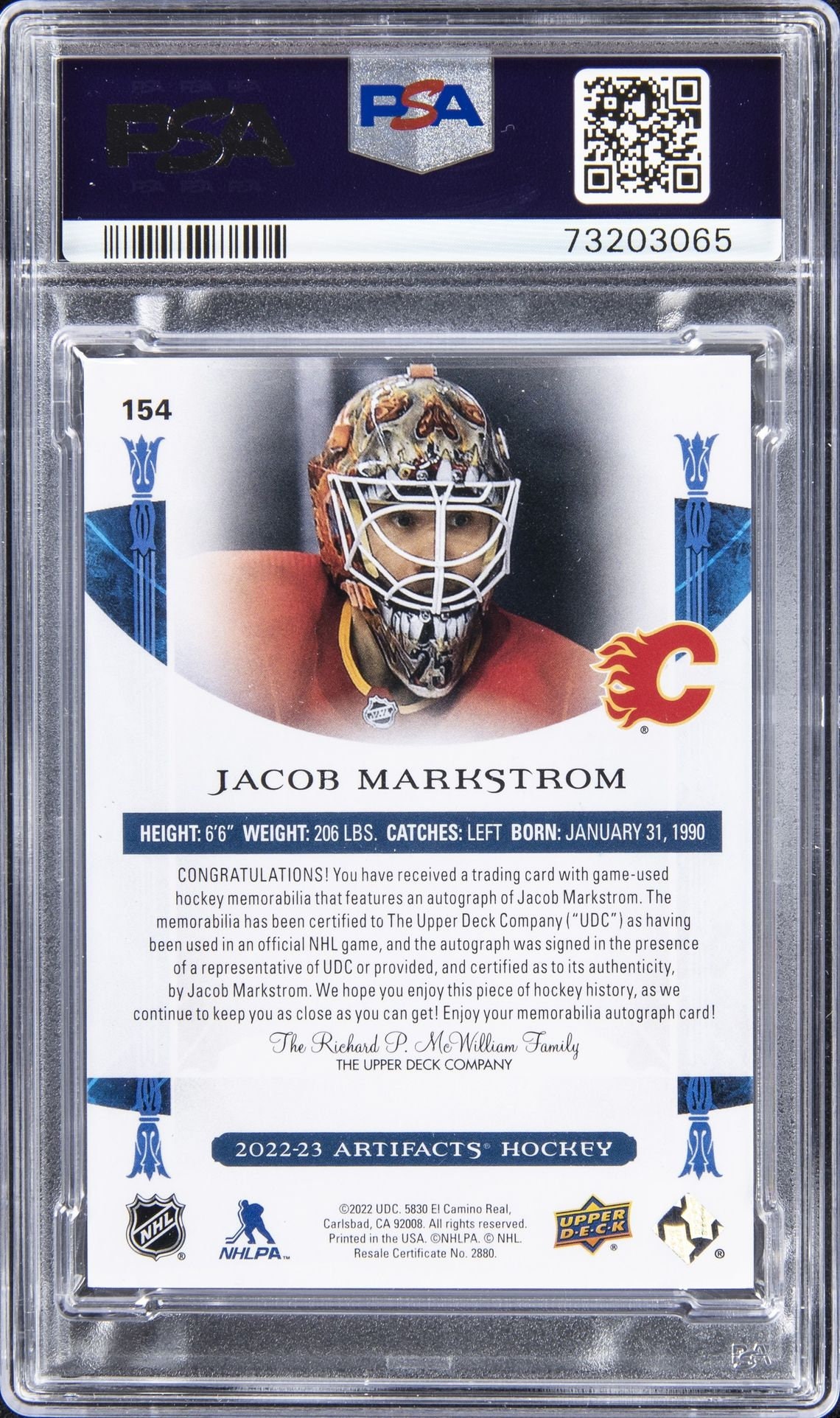 Jacob Markstrom Autographed Jersey Rare Mint PSA 9 Calgary - Etsy