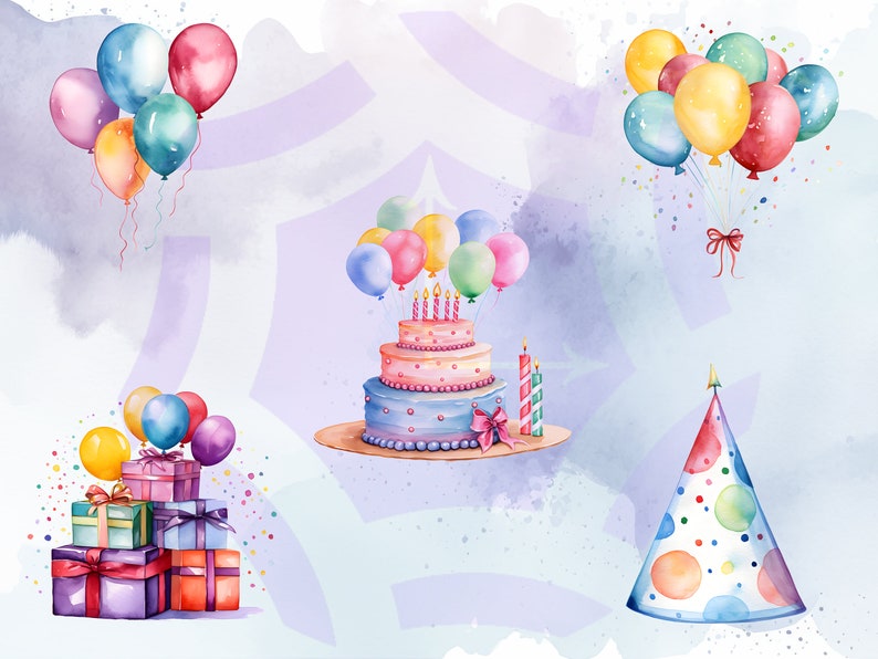 Watercolor Birthday Party Clipart Vol. 2 Bundle of 20 Balloons - Etsy