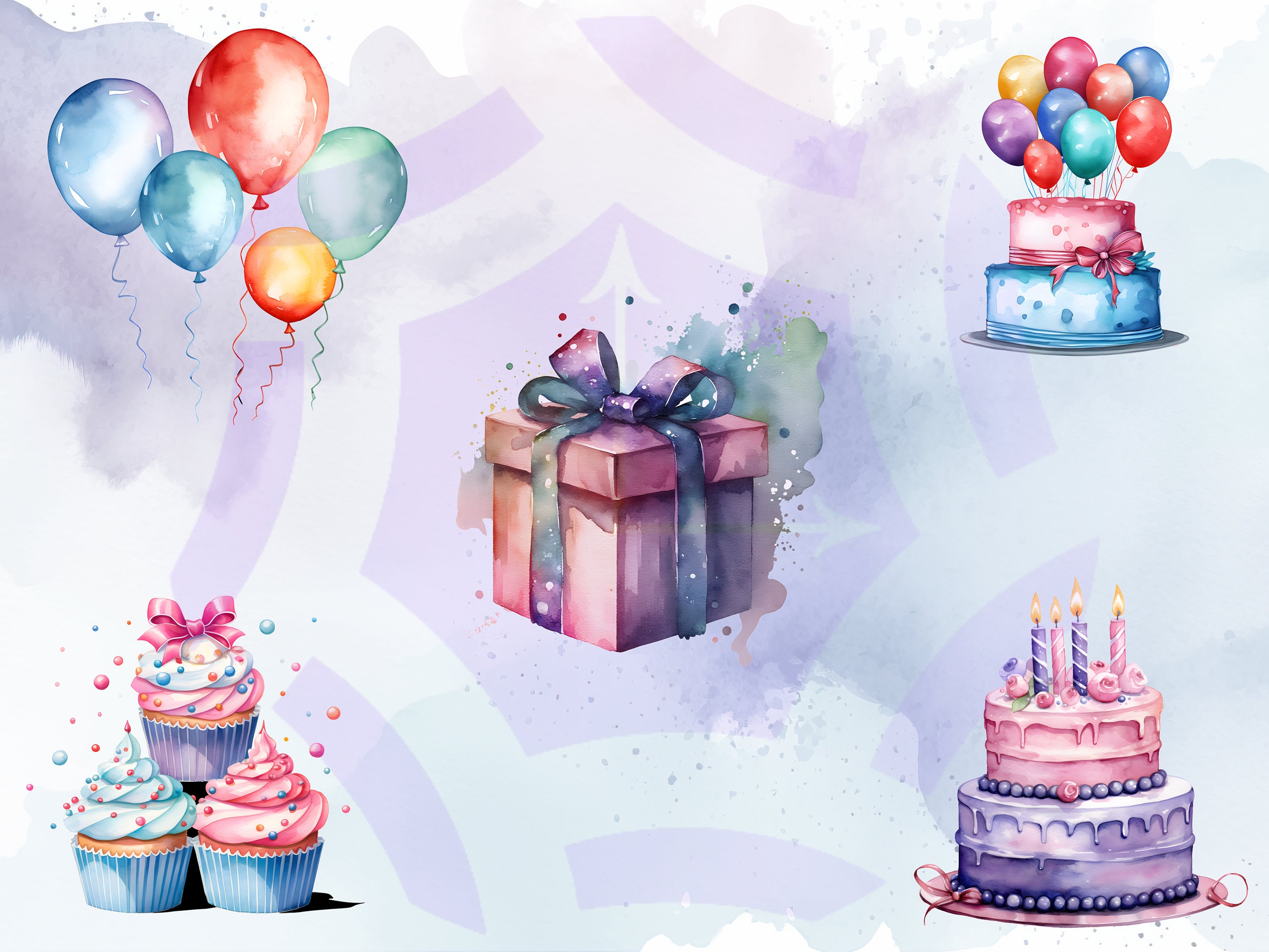Watercolor Birthday Party Clipart Vol. 2 Bundle of 20 Balloons - Etsy