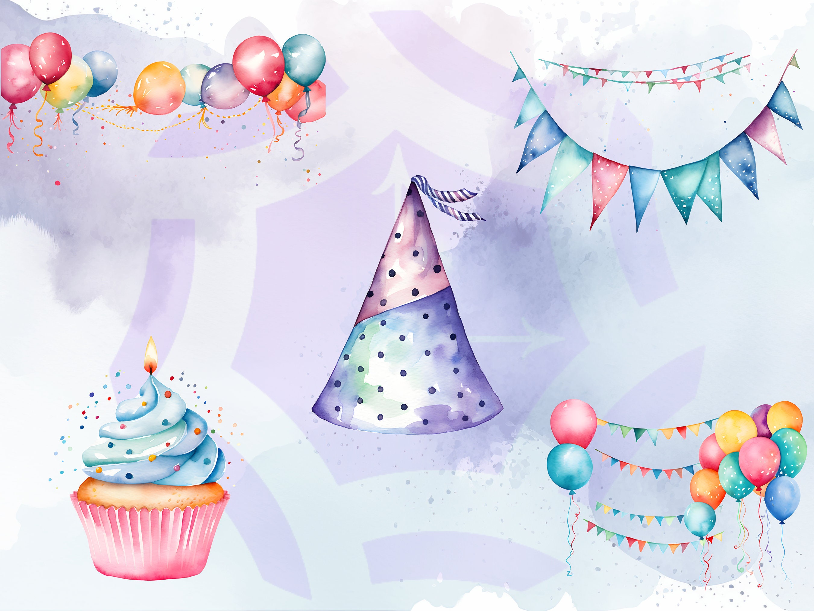 Watercolor Birthday Party Clipart Vol. 2 Bundle of 20 Balloons - Etsy