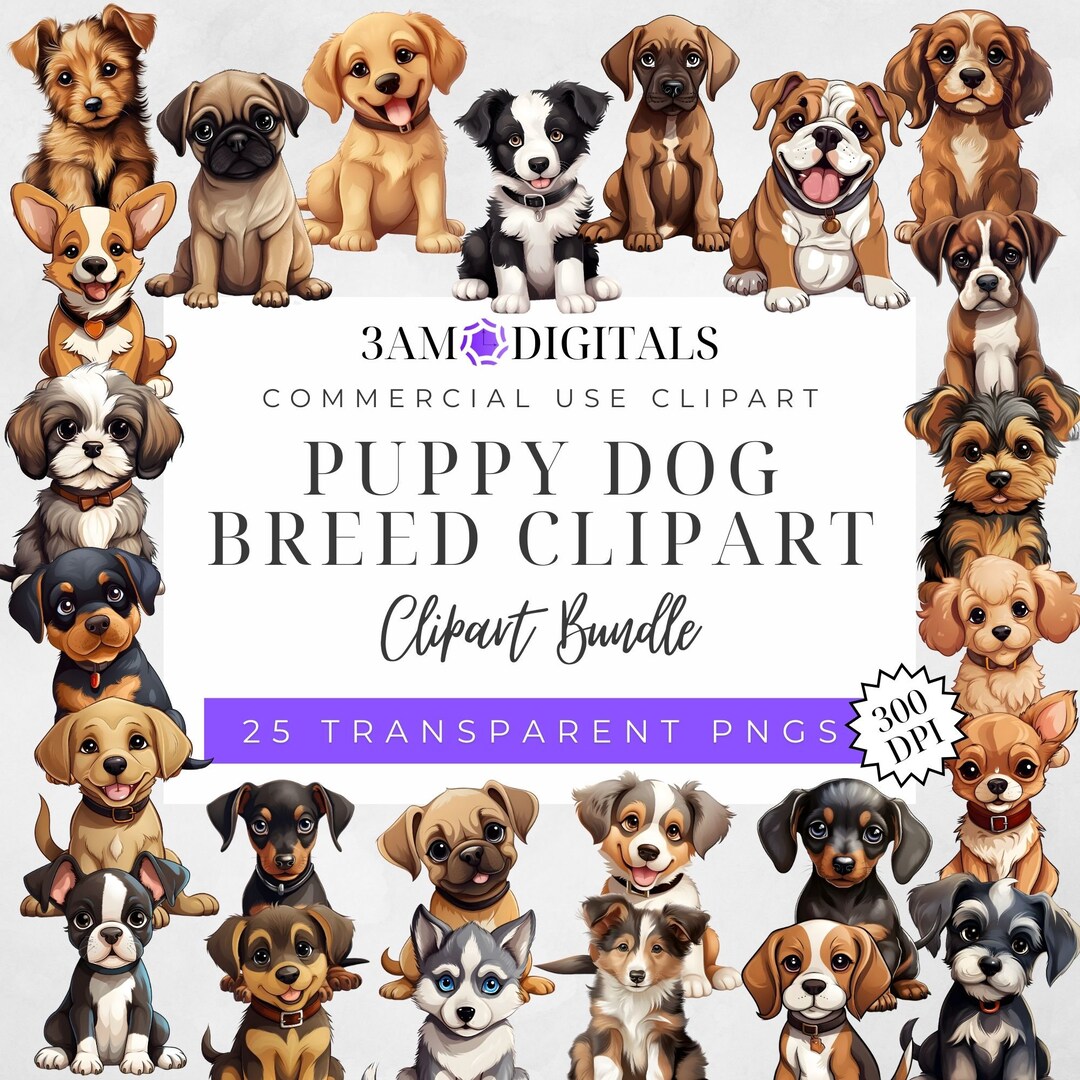 Puppy Dog Breed Clipart Bundle of 25 Dog Breeds Puppies Clipart ...