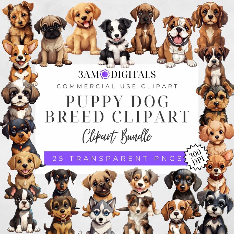 Puppy Dog Breed Clipart Bundle of 25 Dog Breeds Puppies Clipart ...