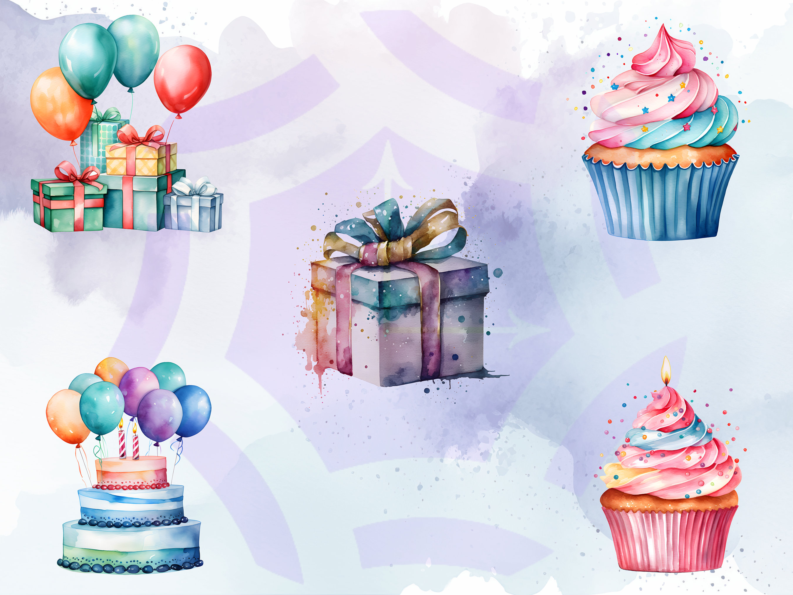Watercolor Birthday Party Clipart Vol. 2 Bundle of 20 Balloons - Etsy