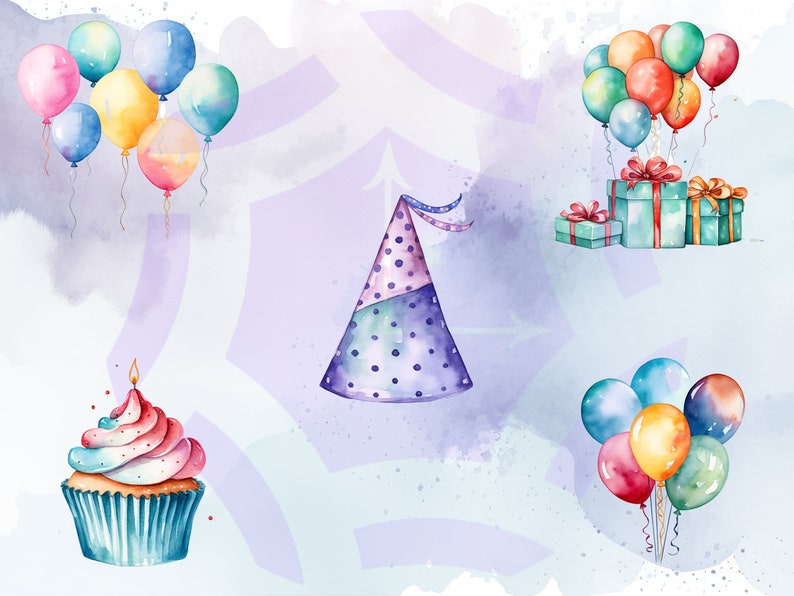 Watercolor Birthday Party Clipart Vol. 1 Bundle of 20 Balloons - Etsy