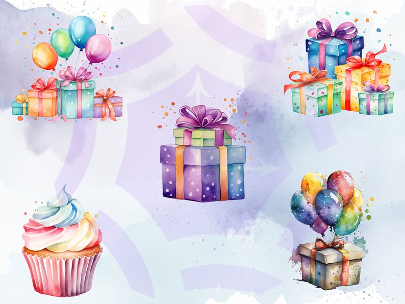 Watercolor Birthday Party Clipart Vol. 1 Bundle of 20 Balloons - Etsy