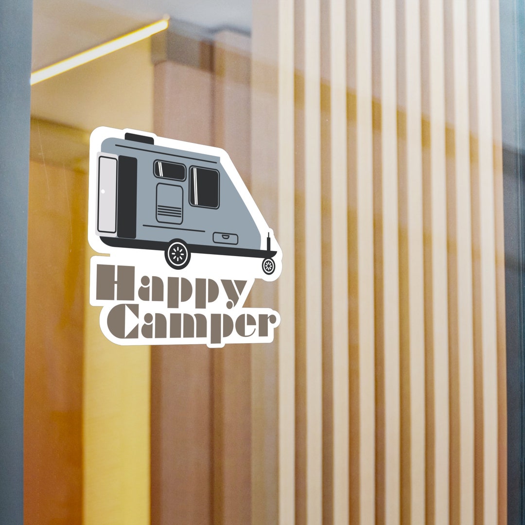 Modern Teardrop Camper Vinyl OUTDOOR Decal, Happy Camper Decal, Safari ...