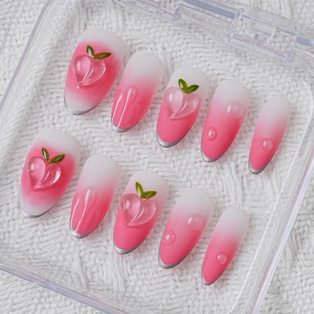 Custom Nails Cute Girl Nails Handmade Pink Peach Almond - Etsy