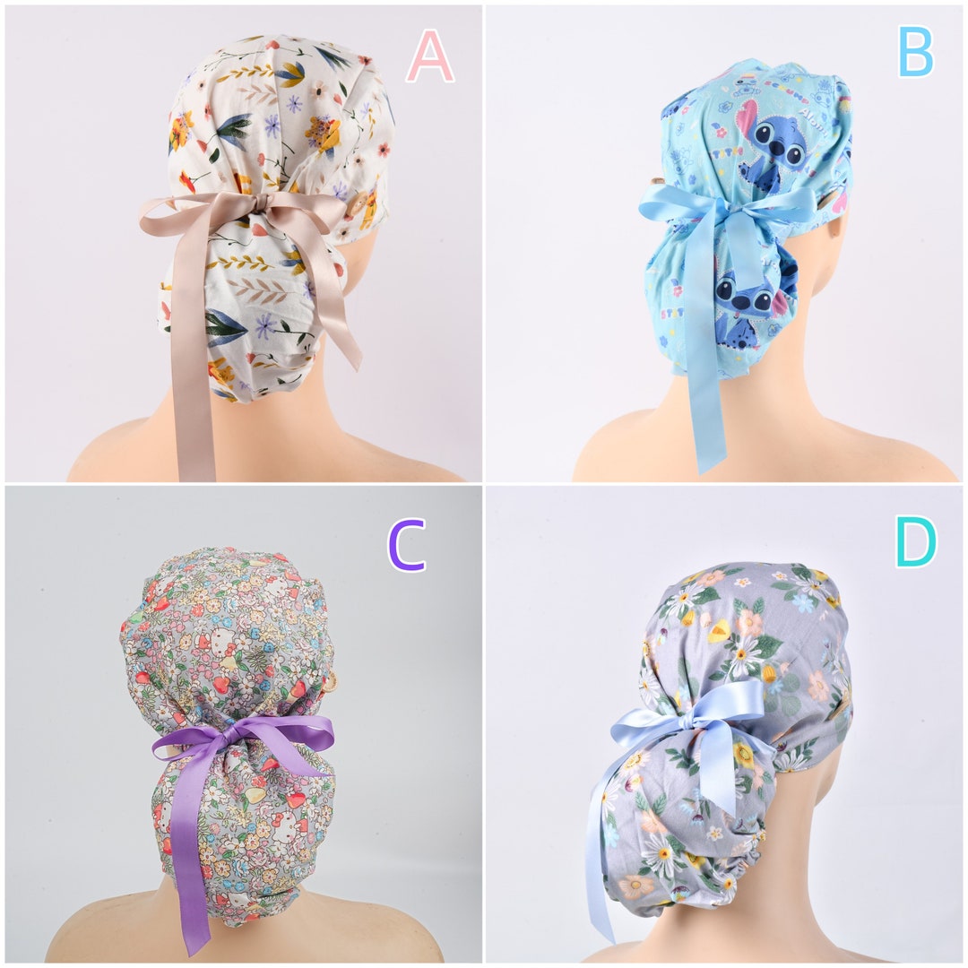 Handmade Cotton Cartoon Scrub Cap, Cute Surgical Cap With Buttons ...