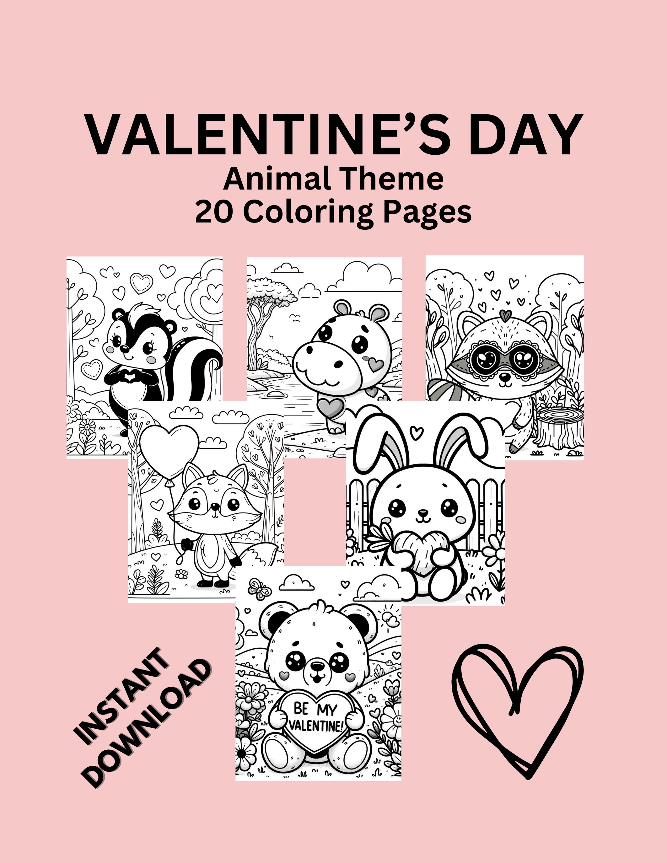 Valentine's Day Cute Animal Coloring Pages - Printable ** INSTANT ...