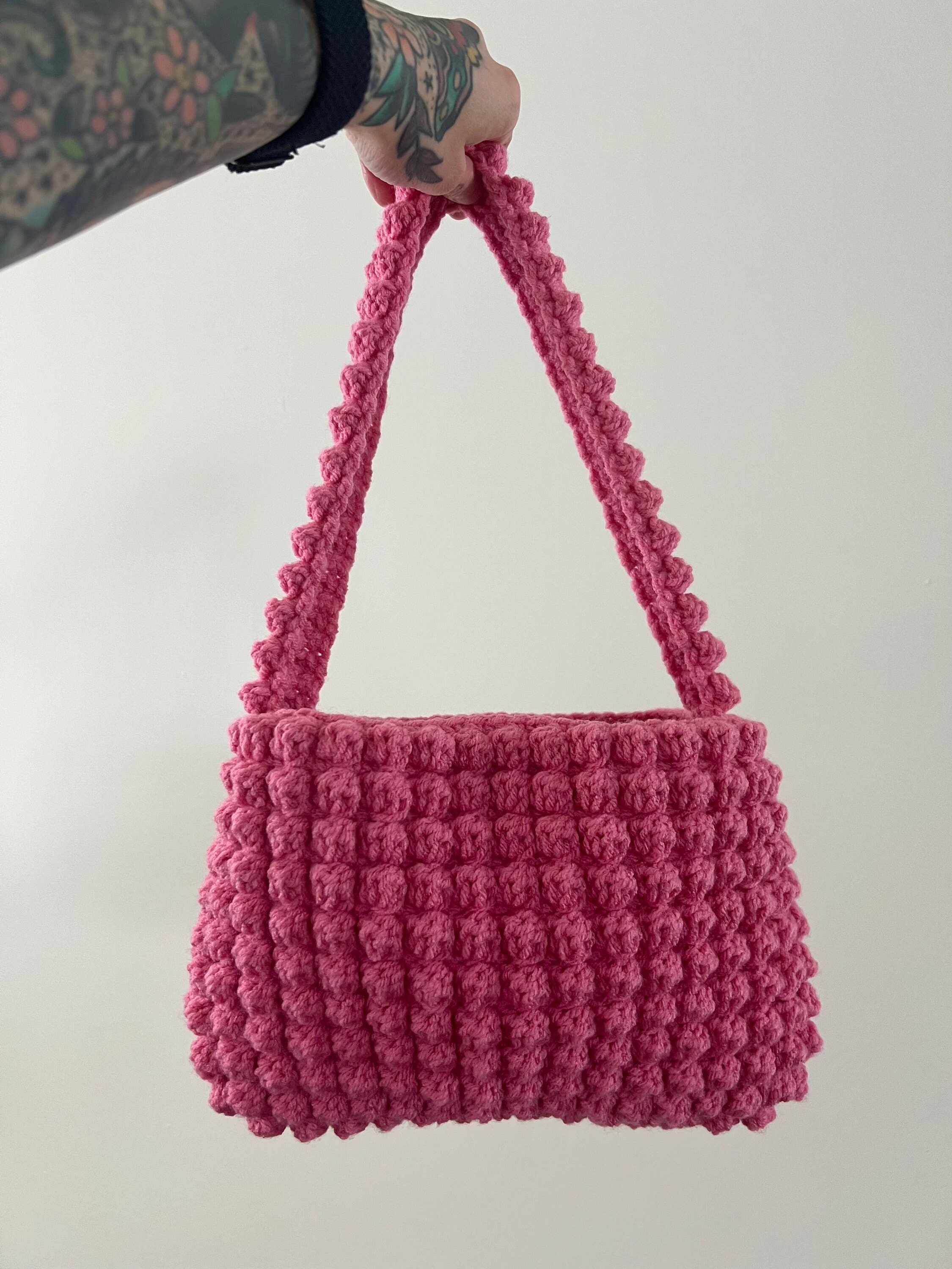 Handmade Crochet Pink Bobble Stitch Shoulder Bag - Etsy
