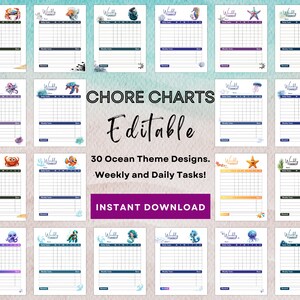 Editable Kids Chore Chart Printable, Ocean Themed Chore Charts, Kids ...